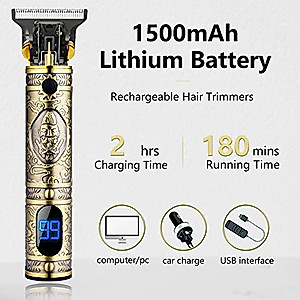 WAHLSA Professional Hair Trimmer Zero Gapped Detail Beard Shaver Barbershop Baldheaded Hair Clipper T-Blade Hair Clipper for Men Electric Pro Li Outline Trimmer Grooming Kit LED Display (Golden