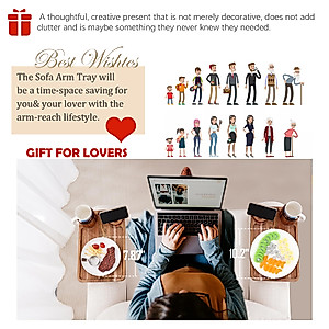 Nnewvante Couch Cup Holder Tray, 3 in 1 Large 15.36"x9.85" Acacia Wood Sofa Arm Clip on Tray Table with 360°Rotated Phone Holder on Armrest