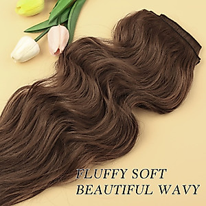 NAYOO Clip in Hair Extensions for Women 20 Inch Long Wavy Curly Chestnut Brown Hair Extension Full Head Synthetic Hair Extension Hairpieces(6PCS,Chestnut Brown)