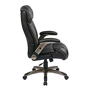 Office Star ECH Series High Back Executive Bonded Leather Office Chair with Adjustable Padded Flip Arms, Espresso with Cocoa Coated Base