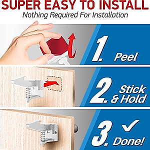 Cabinet Locks for Babies - Child Safety Latches 10 Pack - Invisible Adhesive Baby Proofing Drawer Locks - Works with Most Cabinets and Drawers - No Drilling Installation - (White)