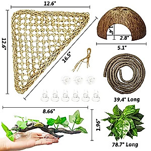 Hamiledyi Bearded Dragon Hammock Lizard Jungle Climber Vines Reptile Corner Branch  Coconut Shell with Suction Cups for Gecko,Snakes,Chameleon