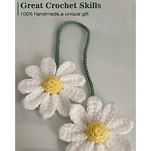 Crochet Daisy Car Accessories for Women Cute Rear View Mirror Hanging Charms Handmade Daisy Flower Gifts for Crochet Lovers Car Decor Automotive Interior Aesthetic(White)