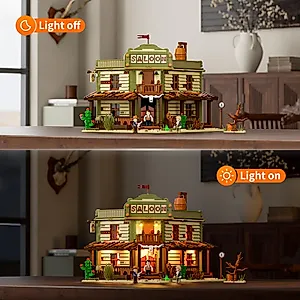 FUNWHOLE Western-Saloon Lighting Building-Bricks Set - The Old West Saloon LED Light Construction Building Model Set 2026 Pcs for Adults and Teen