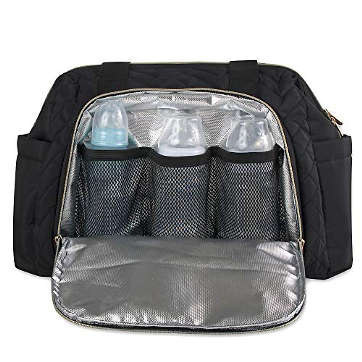 Fisher Price Quilted Diaper Bag Tote & Convertible Crossbody with Adjustable Strap, Insulated Bottle Pocket, & Changing Pad