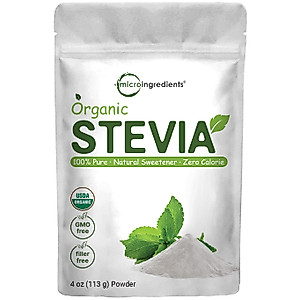 Pure Organic Stevia Powder, 4 Ounces, 706 Serving, Highest Grade Stevia Green Leaf Extract Reb-A, Reduced Bitter Aftertaste, 0 Calorie, Natural Sweetener, Sugar Alternative, Keto Friendly