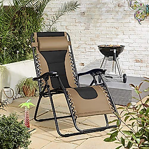 Devoko Patio Zero Gravity Chair Outdoor Oversize Padded Recliner Lounge Chair with Adjustable Headrest 300 lbs for Lawn Beach Poolside (Brown)