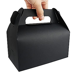 GUIFIER 25 Pack Black Treat Boxes Gable Boxes Party Favor Boxes Goodie Gift Boxes Paper Boxes with Handles for Birthday Shower Celebrating and Party Dessert Boxes for Candy, Cookies 6.5x3.6x3.4 Inches