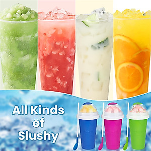 Slushie Maker Cup 2 Pack, Quick Frozen Magic Slushy Cup, Double Layer Silicone Slushie Maker, DIY Cooling Cup Smoothie Squeeze Cup with Lid Straw for Kids, Family
