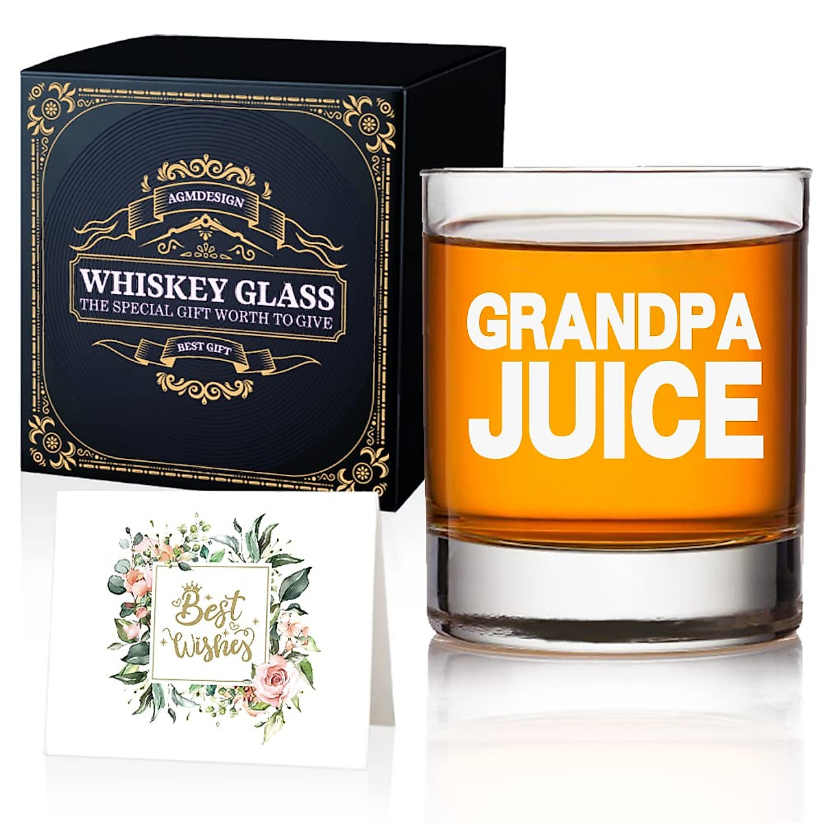 AGMDESIGN Grandpa Juice Fun Whiskey Glasses Gift Box, Glass Gifts for Grandpa, Father's Day Gifts, Birthday Gifts for Dad, Upgrading Grandpa Pregnancy Announcement Gifts