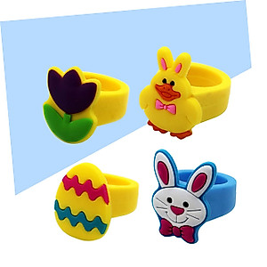 10pcs Easter Party Supplies Rabbit Toys for Bunnies Easter Egg Stuffers Kids Play Rings Easter Egg Fillers Kids Rings Toy Childrens Toys Children's Rings Girls Jewelry Animal