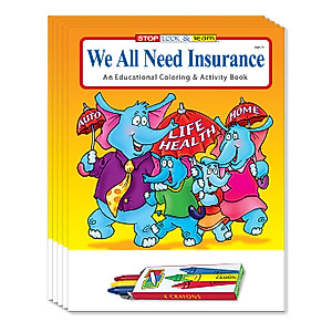 ZOCO - We All Need Insurance - Kids Coloring Books (25 Bulk Pack, with Crayons) - Insurance Agent, Financial Planner Supplies - Educational Games, Puzzles, Activities