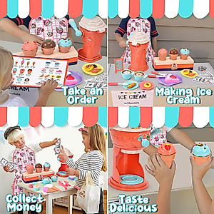 G.C 61Pcs Ice Cream Play Set Toy Kids Toddlers Pretend Play Ice Cream Maker Shop Counter Apron Scoop Dessert Food Kitchen Accessories Playset Girls Boys Birthday Gifts for 3 4 5 6 Years Old