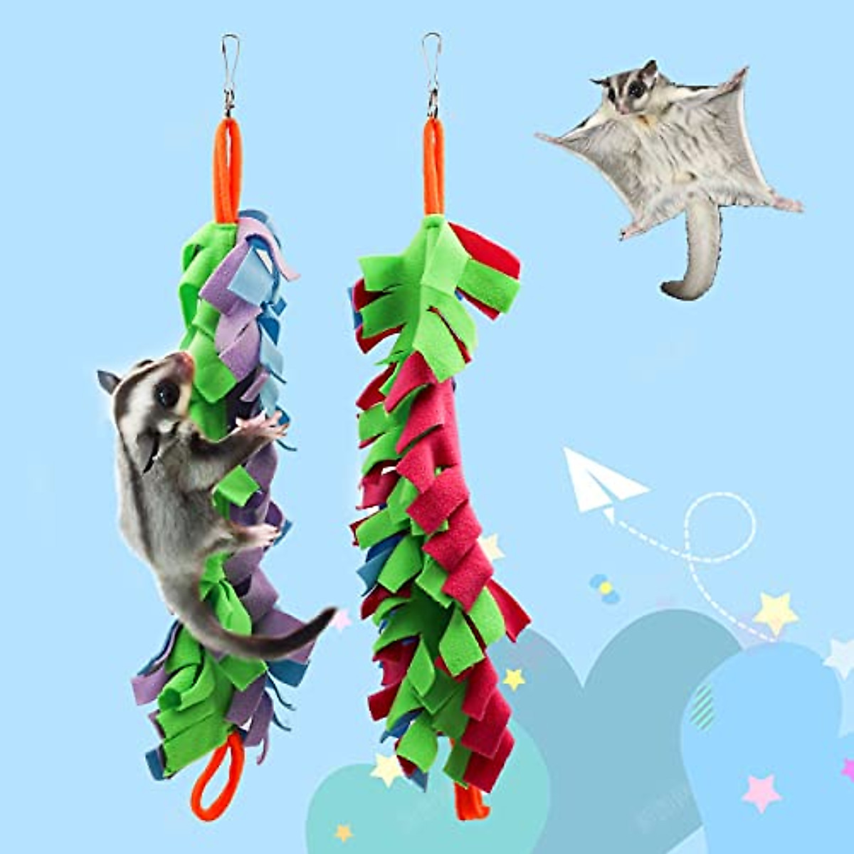 Dnoifne 2 Pack Sugar Glider Toys, Colorful Small Animals Climbing Swing Toys, Rat Rope Perch Toys, Cage Accessories for Sugar Glider Hamster Rats Ferret Squirrel Chinchilla Parrots Cockatiels