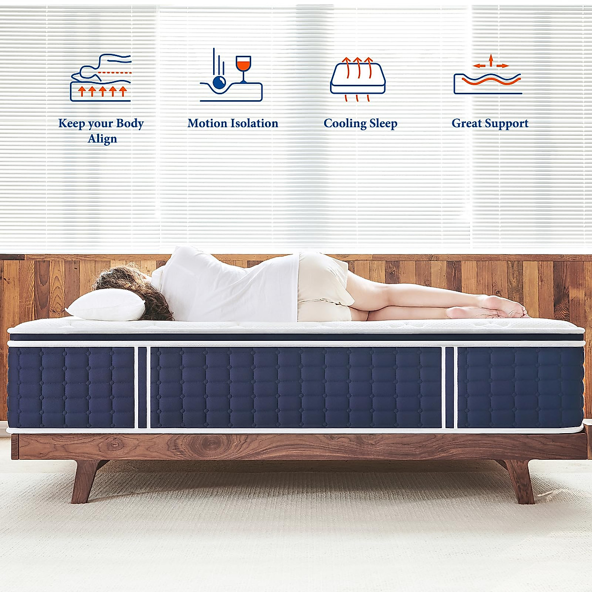 Coolvie 14 Inch King Size Mattress, Hybrid King Mattress in a Box, Medium Feel, 4 Layer Premium Foam with Pocket Springs for Motion Isolation & Pressure Relieving, 100-Night Trial