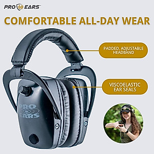 Pro Ears Pro Tac Slim ​Gold Ear Muffs, Military Grade Electronic Hearing Protection & Amplification, DLSC Tech, Made in USA