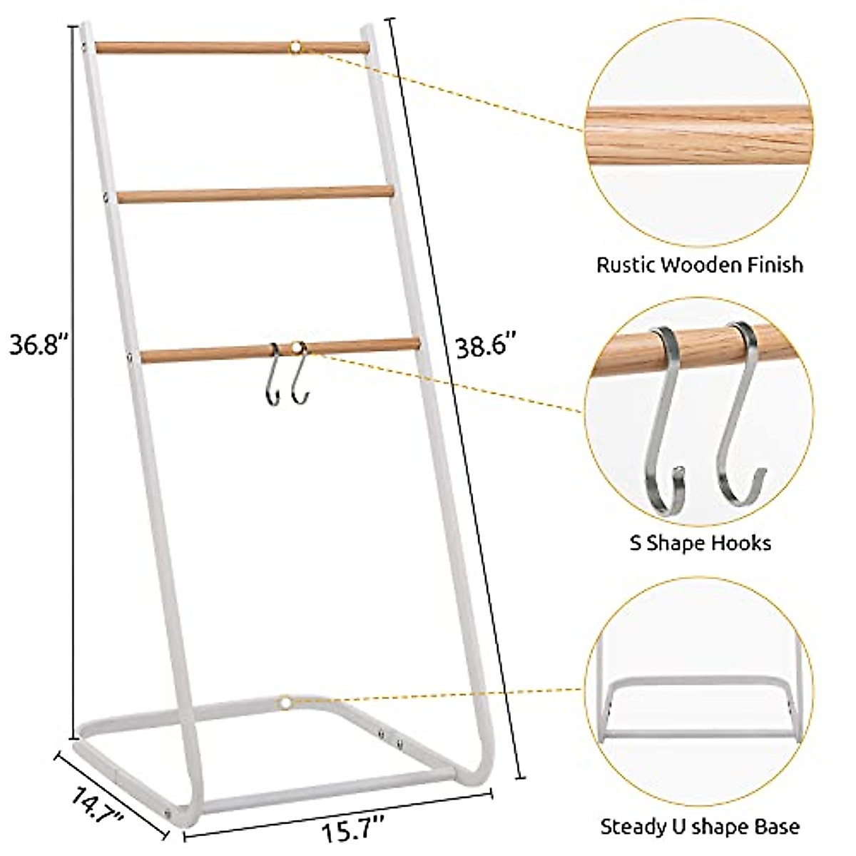 YOUDENOVA Blanket Ladder, Pool Towel Rack，Decorative 3 Tiers Towel Blanket Ladder Rack for Living Room, Towel Ladder Holder for Bathroom, White