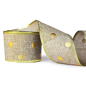 Gold Ribbon Wired Christmas Tree Ribbon 2.5 Inch Burlap Ribbons Xmas 6 Rolls 36 Yards Metallic Glitter Crafts Decorating Gift Wrapping Bows Gift Wrap Bow Trees Topper Wreath Indoor/Outdoor