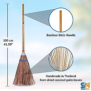 Heavy-Duty Coconut Leaf Stick Broom Outdoor Indoor Commercial Perfect for Lobby Mall Market Floor Garage Courtyard