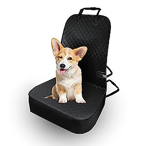 5 STARS UNITED Front Seat Dog Cover for Car - Durable Black Waterproof Protector Against Dirt, Mud & Fur - Scratch Proof Non-Slip Padded Quilted Front Seat Covers for Dog for Cars, Trucks & SUV