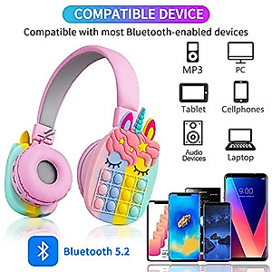WESADN Bluetooth Headphones Wireless for Girls Women Men Fidget Bubbles Cute Wireless Gaming Headset Over Ear Build in Microphone for Smartphone Tablet PC, Pink
