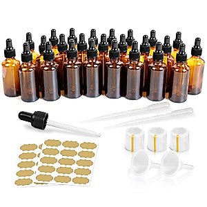 GMISUN Tincture Bottles With Dropper, 25 Pack 2 Oz Amber Glass Dropper Bottle with Eye Dropper, 60ml Empty Oil Dropper Bottle For Essential Oils, Tinctures, Medicine - with Heat Shrink Wrap