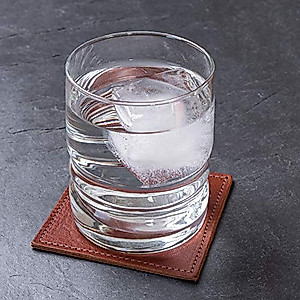 American Made Leather Coasters - Premium Full Grain Leather, Double Layered Square Rustic Brown Coaster Set, 4”x4” - Handmade in The USA - Set of 4