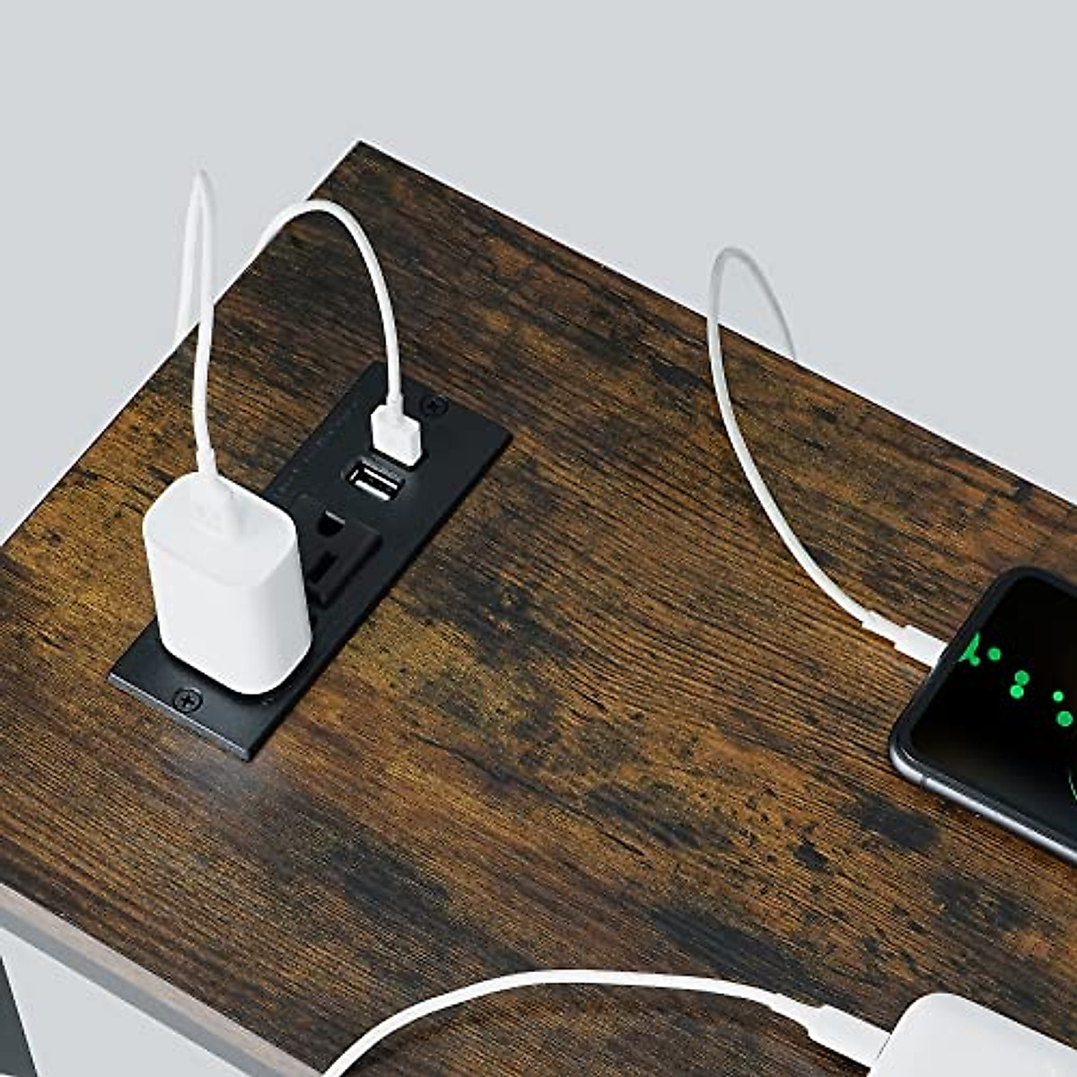 ELYKEN 2 Pack Console Sofa Table with Power Outlets for Entryway, 9.8" Dx39.4 Wx31 H Long Skinny Behind Couch Table with Metal Frame and 6.5’ Extension Cord for Hallway Foyer Entrance