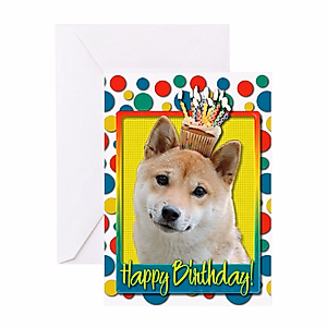 CafePress Birthday Cupcake Shiba Inu Folded Greeting Card Glossy