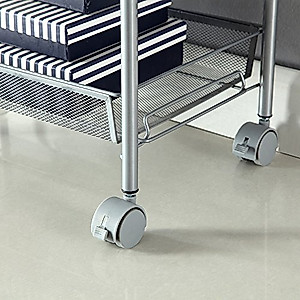 Goujxcy 3-Tier Kitchen Island Dining Cart on Wheel Honeycomb Mesh Iron Multi-Functional Storage Shelf Movable Microwave Rack Utility Organizer Unit Silver