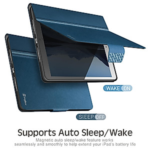 KingBlanc Case for iPad Air (3rd Generation) 10.5" 2019 / iPad Pro 10.5 inch 2017 Case with Apple Pencil Holder, Vegan Leather Smart Cover, Auto Sleep/Wake, Multi-Angle Folding, Blue