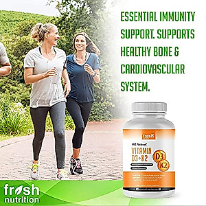 Vegan Vitamin D3 (5000iu/125mcg) + Vitamin K2 (100mcg as MK-7) for Optimal Absorption (90 Capsules 5000iu Each - 3 Month Supply) - Plant Based Vitamin D3 K2 Supplement - Non GMO, Gluten Free - Adults