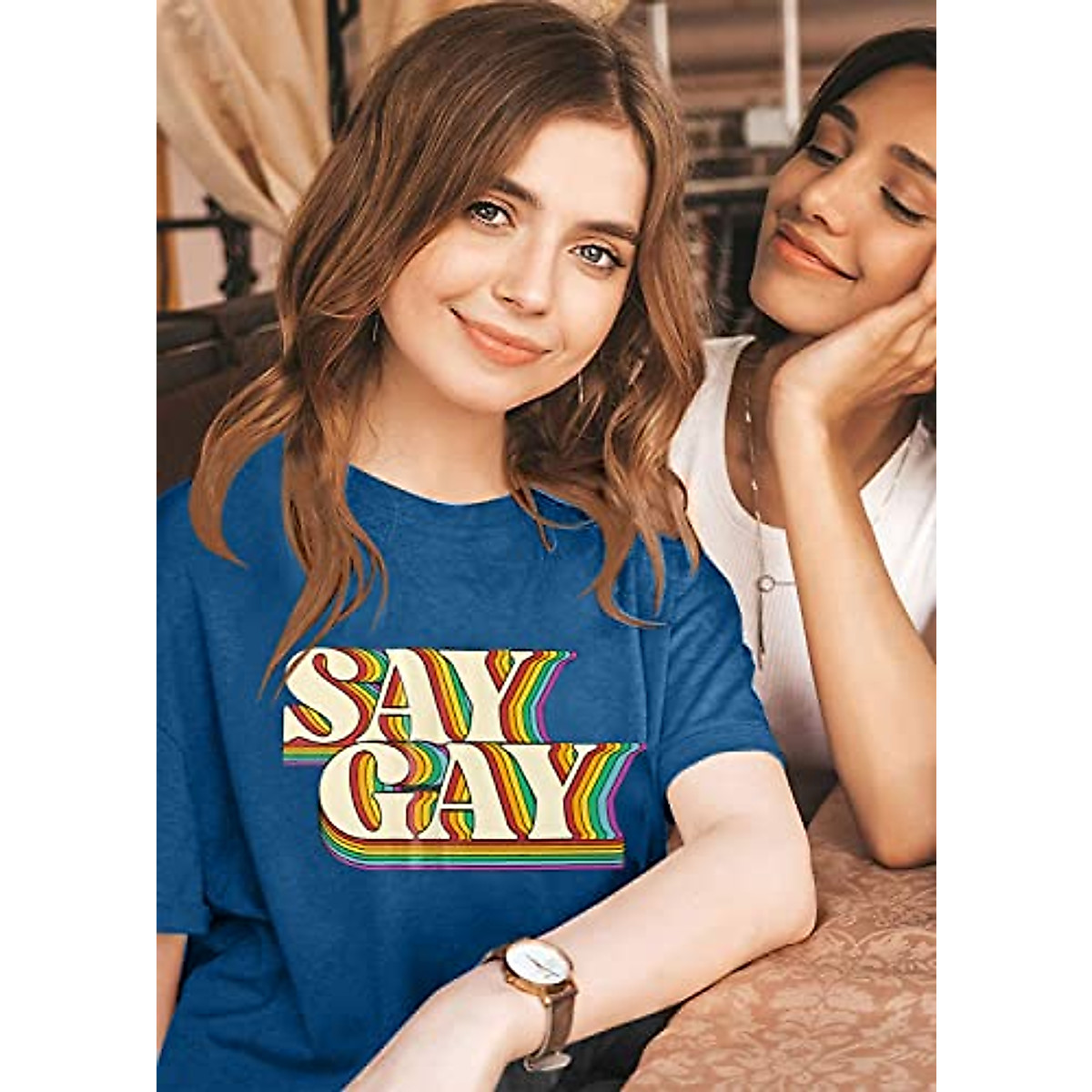LUKYCILD Rainbow Shirt for Women Say Gay Shirts Gay Rights Pride Shirt LGBT Equality Tee Tops Florida Shirt