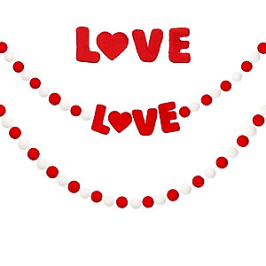 Tatuo 2 Pieces Valentine's Day Felt Garlands Colorful Ball and Love Hanging Garland Felt Pom Pom Ball Heart Banners for Home Decoration Party Supplies