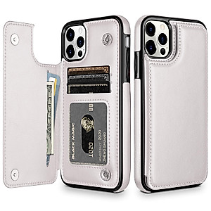 HianDier Wallet Case Compatible with iPhone 12 Pro MAX Case 5G 6.7-inch Slim Protective with Credit Card Slot Holder Flip Folio Soft PU Leather Magnetic Closure Cover, White