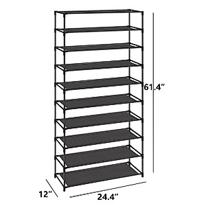 Generic 10 Tier 40 Pairs Shoe Rack, Stackable Sturdy Shoe Shelf, Tall Shoe Rack Organizer with Stainless Steel Frame (24.5 x 12 x 61.4) (L x W x H)