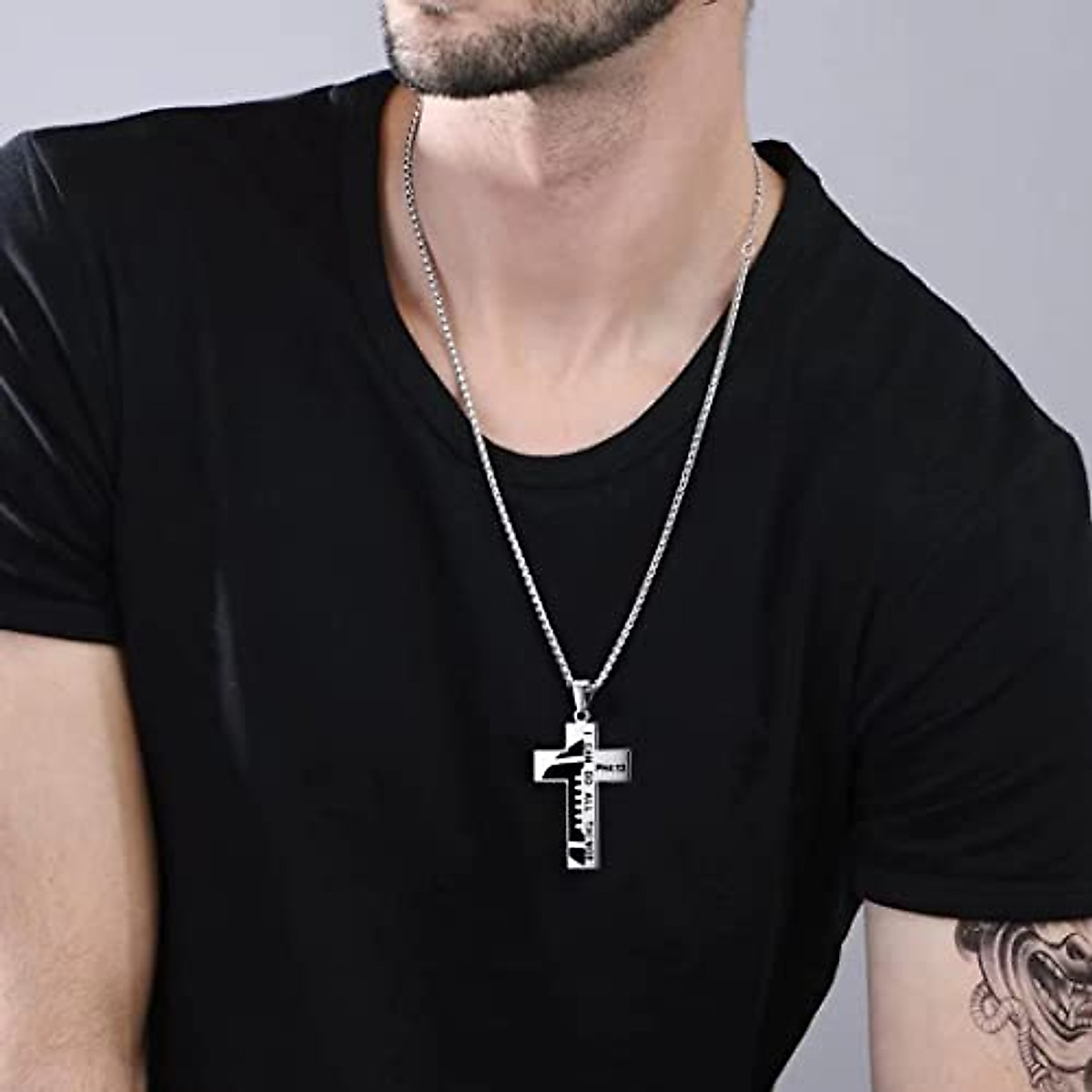 XIEXIELA Football Cross Necklace for Boys, Football Silicone Bracelets, Bible Verse I CAN DO All Things Stainless Steel Sport Pendant for Men Rugby Ball Athletes Sports Lover Bracelets