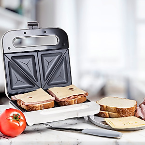 Rae Dunn Portable Sandwich Maker - Non-Stick Plates, Indicator Light, Locking Lid, Cool Touch Handle & Cord Storage. Ideal for Breakfast, Grilled Cheese & Tuna Melts. Easy to Clean & Store - (Cream)
