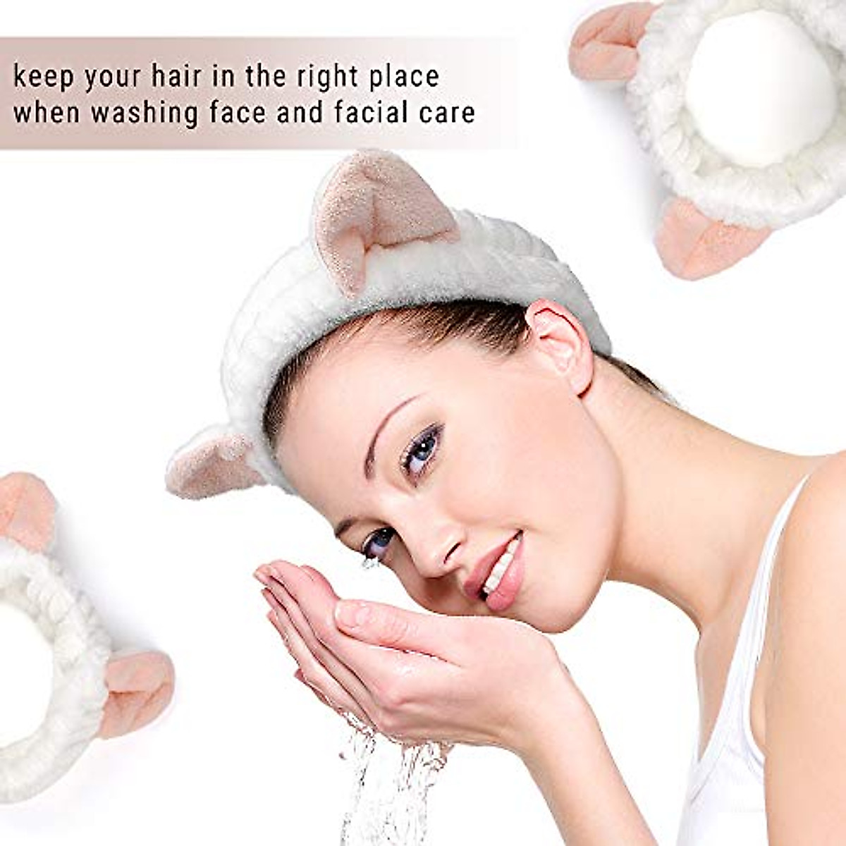 AHONEY Makeup Spa Headband Face Wash Headband for Women Girls Cute Headbands Animal Ears Shower 4Pcs Coral Fleece Hair Band Women Cosmetic Headwrap for Spa Yoga Makeup Washing Face