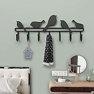LIFKOME Vintage Wall- Mounted Coat Rack with 7 Hooks, 5 Birds Wall Mount Key Holder, Black Metal Key Rack Hanger, Multi- Hanger Hook for Kitchen Bathroom Bedroom Hallway