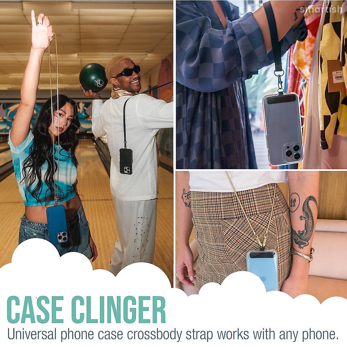 Smartish Phone Lanyard - Case Clinger - Universal iPhone Holder with Detachable Crossbody Shoulder Neck Strap Compatible with All Phone Cases - Adjustable Black Vegan Leather