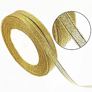 Gejoy 5 Rolls 0.24 inch Glitter Ribbons Metallic Ribbons for Crafters Gifts Wrapping Decorations DIY Crafts Arts (Gold Ribbons)