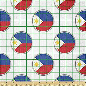 Ambesonne Phillipine Fabric by The Yard, Pattern from The Circles with Flag of Philippines National Graphic, Stretch Knit Fabric for Clothing Sewing and Arts Crafts, 1 Yard, Blue Red