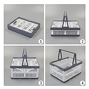 Wekioger 16 Quart Plastic Collapsible Crate with Handle, Folding Shopping Storage Basket, 2 Packs