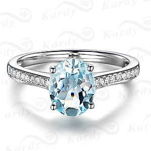 Unique Vintage Genuine Aquamarine for Women 14K White Gold Natural Diamond Engagement March Birthstone Wedding Ring