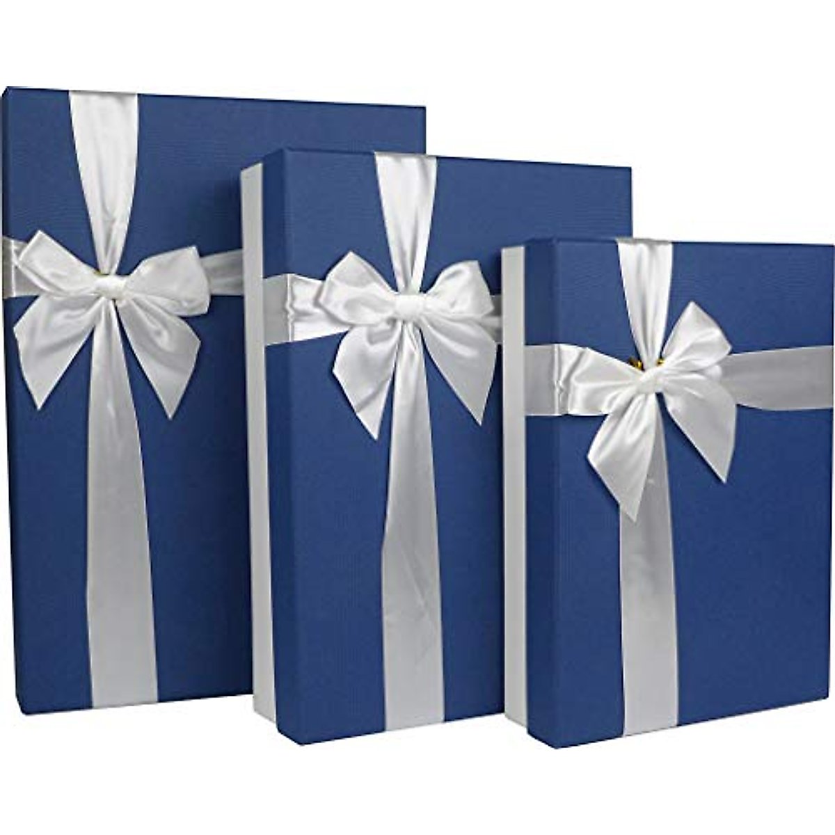 Cypress Lane Rectangular Rigid Gift Box with Ribbon, a Nested Set of 3 (White/Blue)