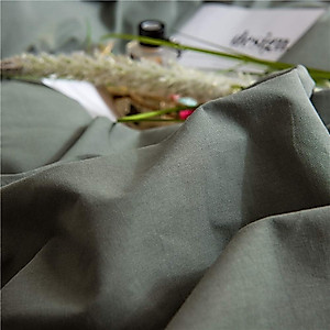 Mucalis Sage Green Duvet Cover Queen 100% Natural Washed Cotton Modern Solid Green Bedding Set with Pillowcases for Adult Girls Boys Zipper Closure Corner Ties Soft