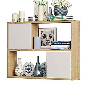 PIBM Stylish Simplicity Shelf Wall Mounted Floating Rack Shelves Solid Wood with Door Bookshelf Show Bearing Strong Living Room Bedroom - 4 Colors, b , 80x20x65cm