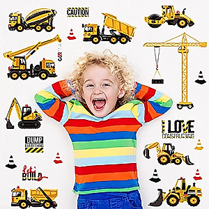 C CATWALLART Construction Cars Wall Decals,Tractor Car Excavator Wall Stickers,Vinyl Peel Stick Decor, Gifts for Kids,Bedroom Boys Room Playroom Wall Decor