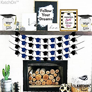 Felt, Blue and Black Cap Graduation Garland - 4 Strings, No DIY | Graduation Banner, Blue and Black Graduation Decorations 2023 | Black Graduation Party Decorations 2023 | Graduation Cap Decorations